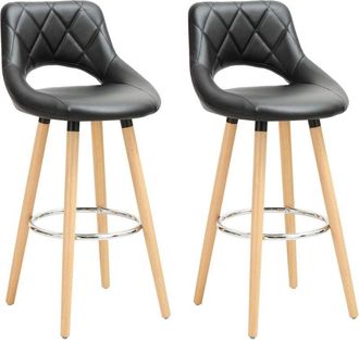 Woltu Barhocker 2er Set Barstuhl Bistrohocker Tresenhocker mit R&uuml;ckenlehne und Fu&szlig;st&uuml;tze Design Stuhl Holz Kunstleder Schwarz - Woltu