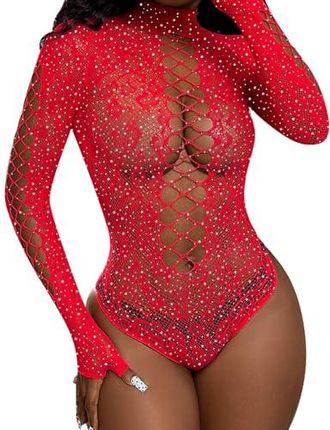 Generic Body en r&eacute;sille, manches longues, moulant, catsuit, combinaison, v&ecirc;tements de d&eacute;tente, v&ecirc;tements de nuit, rouge, taille unique
