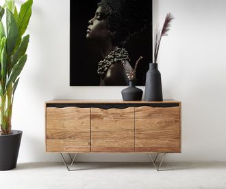 DELIFE Sideboard Stonegrace 200x45 cm Akazie Natur 4 T&uuml;ren Baumkante, Sideboards