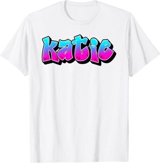 BDAZ Katie Graffiti Personalisierter Name Blau Rosa Frauen M&auml;dchen T-Shirt