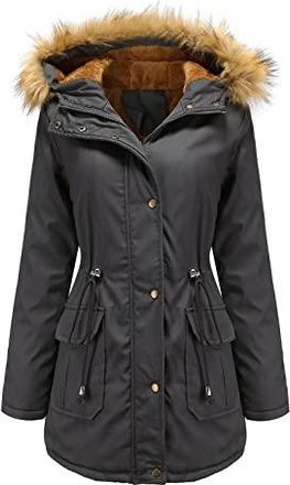 Generic 2026 Vestes pour femmes Manteau rembourr&eacute; &agrave; capuche Veste dhiver chaude grande taille, gris, 3XL