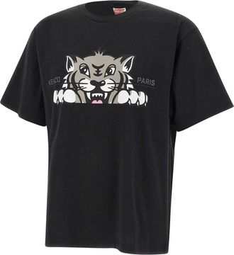 Kenzo Homme, Tops, Noir, Taille: XL Happy Tiger Oversized T-Shirt