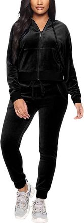Onsoyours Damen Trainingsanzug 2-Teiliger Einfarbig Jogginganzug Sportanzug Casual Hausanzug Zweiteiliger Zipper Jacke Hose Kordelzug Taschen Schwarz S