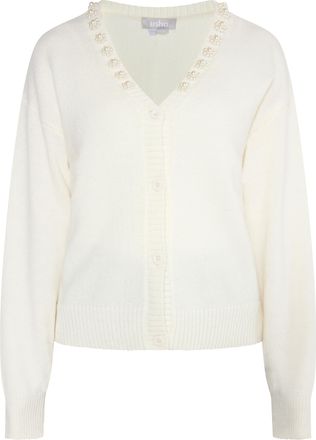 Usha Strickjacke mit Perlen Damen Wollwei&szlig;
