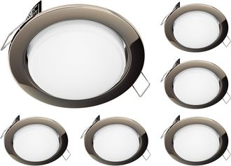 LEDs Com 6 Stück LED Einbaustrahler Zobe flach GX53 chrom-schwarz rund 4,05W 372lm warm-weiß 107mm Ø Lochkreis 90mm Ø