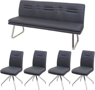 Hhg Esszimmer-Set HHG 922, Sitzgruppe Esszimmergruppe Esszimmergarnitur, Stoff/Textil Edelstahl geb&uuml;rstet dunkelgrau 180cm