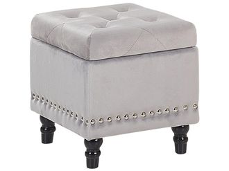 Beliani Hocker mit Stauraum und Nieten quadratisch Samt hellgrau Glamour Look Loretto