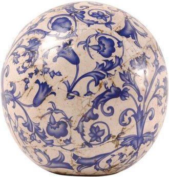 Esschert Design Aged Ceramic Dekokugel, weiß/blau, 12.7x12.7x12.5 cm, AC11