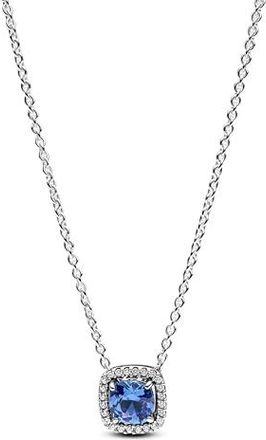 Pandora Timeless 393560C01-45 Collier avec pendentif carré scintillant en argent sterling avec zircone Bleu 45 cm, 45 cm, Argent sterling, Pierres mixtes
