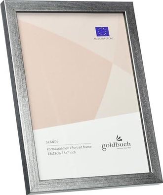 Goldbuch Bilderrahmen Skandi 13x18 cm, Einzelrahmen aus Echt Holz, Portraitrahmen zum Stellen, Holzrahmen mit Wandhalterung, Foto Rahmen, Frame Silber