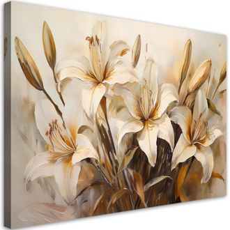 Feeby Bilder - Foto Geschenk - Lilien Blumen in Beige Boho-Stil - 100x70 1tlg - Leinwandbilder Wohnzimmer - Wandbild &uuml;ber dem Bett - Bild Schlafzimmer - Aes