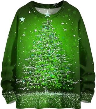 Generic Pull de Noël pour homme avec poignets élastiques et col rond - Pull de Noël thermique à manches longues - Motif sapin de Noël - Facile dentretien - Co