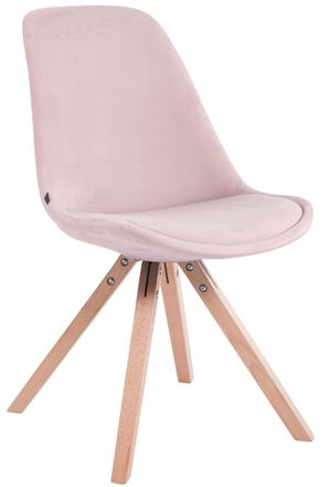 Clp Retrostuhl Toulouse Samt Square Mit Hochwertigem Sitzpolster I Lehnstuhl Mit Stabilem Holzgestell I Sitzh&ouml;he 48 cm, Farbe:pink, Gestell Farbe:Natur