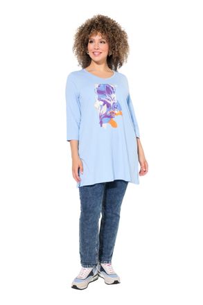 Ulla Popken Damen gro&szlig;e Gr&ouml;&szlig;en &Uuml;bergr&ouml;&szlig;en Plus Size Longshirt, Bl&uuml;ten, A-Linie, V-Ausschnitt, 3/4-Arm