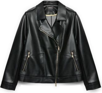 Fiorella Rubino Femme, Vestes, Noir, Taille: 54 FR Blouson motard avec d&eacute;tails ray&eacute;s