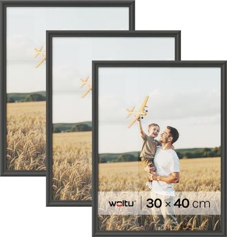 Woltu Bilderrahmen 30x40cm 3er Set Fotorahmen Holzrahmen mit Passepartout, zum vertikalen oder horizontalen Aufhängen/Aufstellen, Posterrahmen Collage Wandd