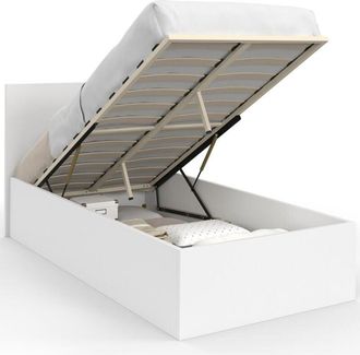 IDMarket Lit coffre simple SEASIDE avec tête de lit et sommier 90 x 190 cm blanc