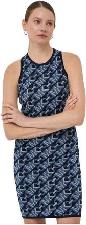 Michael Kors Robe Longue Empire Signature Logo Jacquard - Femme - Robes - Bleu - Taille: 42 FR