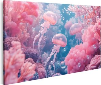 Islandburner Bild auf Leinwand Leuchtende Quallen im rosa Korallenriff Bilder Wandbilder Poster