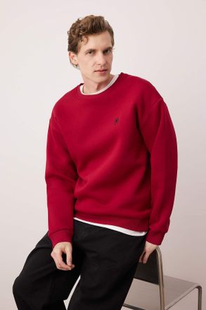 Trendyol MAN Herren Rot Gebl&uuml;mt Lang Oversize Sweatshirts
