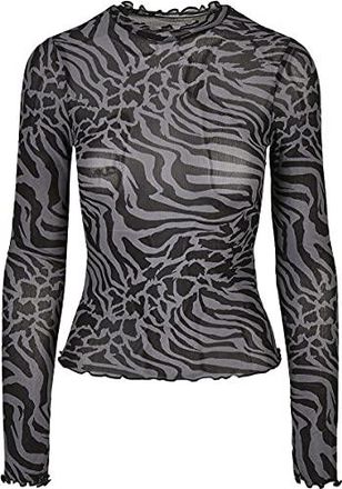 Urban Classics Ladies AOP Mesh Turtleneck Longsleeve T-Shirt, Asphalte/Noir, M Femme