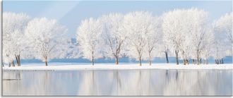 Pixxprint Glasbild Panorama, Wandbild aus Echtglas, Schneebedeckte Bäume im Winter, 120x50 cm, inkl. Aufhängung und Abstandshalter