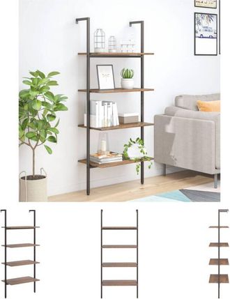 Les Tendances Les Tendances - The Living Store Leiterregal mit 4 Böden Dunkelbraun und Schwarz 64x35x152,5 cm - Bücherregal - Wandregal - Aufbewahrung - Regal