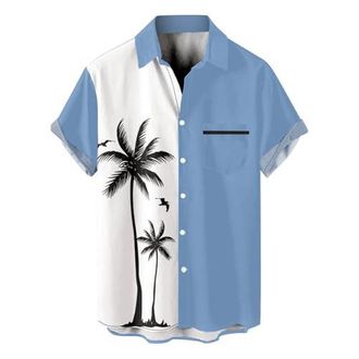 Generic Chemise de plage pour homme grande et grande taille - Chemise d&eacute;t&eacute; imprim&eacute;e boutonn&eacute;e - Chemise d&eacute;contract&eacute;e &agrave; col &agrave; revers - Haut &agrave; manches courtes -