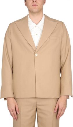 S&eacute;fr Peaked Lapel Wool-Polyester Blazer - Beige