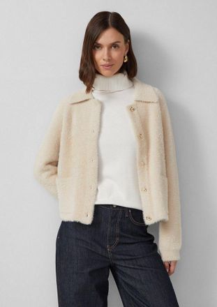 s.Oliver Cardigan Strickjacke Taillierte Fake-Fur-Jacke mit goldfarbenen Knöpfen und Hemdkragen