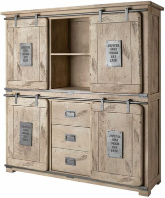 Massivmoebel24 Highboard Mango 150x45x160 whitewash lackiert RAILWAY 325
