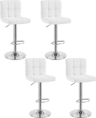 Woltu 4er Set Barhocker Bistrostuhl Trensenstuhl Barstuhl mit Rücklehne, stufenlose Höhenverstellung und Drehbar, verchromter Stahl, Kunstleder Weiß 9108-4
