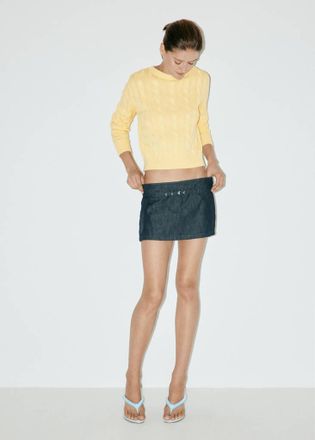 Mango Pull-over maille tress&eacute;e jaune pastel - Femme - XXS - MANGO
