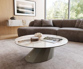 DELIFE Couchtisch Edge Rund 100x100 cm Keramik Minas Melange Parabi Metall Effektfinish Titan, Couchtische