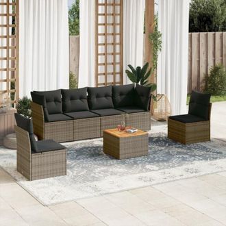 vidaXL Salon de jardin avec coussins 7 pcs gris r&eacute;sine tress&eacute;e vidaXL