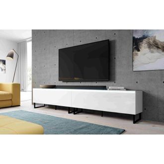 Furnix Furnix - Commode tv bargo 200 (2x100cm) avec éclairage led & pieds réglables blanc