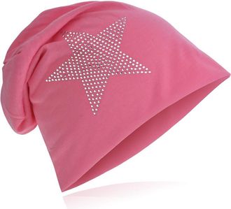 Miobo Jersey Slouch Beanie Long M&uuml;tze Stern mit Strass Stern Applikation,Rosa