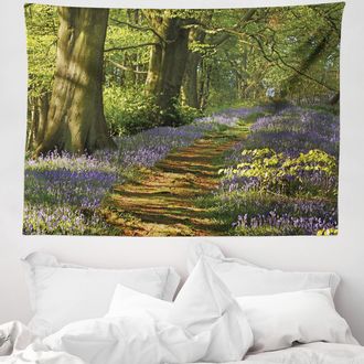 Abakuhaus Blumen Wandteppich, Pfad zwischen Glockenblumen aus Weiches Mikrofaser Stoff Waschbar ohne Verblassen Digitaldruck, 150 x 110 cm, Lila Braun