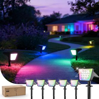 Philips 6 St&uuml;ck Solarstrahler f&uuml;r Au&szlig;en Garten, 18 LEDs RGBW Wasserdicht Gartenleuchten, 9 Beleuchtungsmodi Farbwechsende Wegeleuchten, Dusk to Dawn f&uuml;r Garte