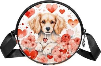 Generic Sac &agrave; bandouli&egrave;re rond pour femme, motif floral, coeur, petit sac &agrave; bandouli&egrave;re avec fermeture &eacute;clair, bretelles r&eacute;glables, sac &agrave; main rond d&eacute;contract