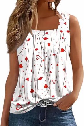 Generic D&eacute;bardeur pour femme en coton ample pour femme - Blanc - Avec imprim&eacute; - Tunique moderne - Sans manches - Respirant - D&eacute;bardeur - Col en U - T-shirt &agrave; 