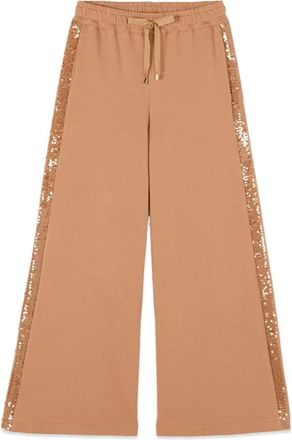Oltre Femme, Pantalons, Brun, Taille: 42 FR Pantalon Palazzo avec Bandes Lat&eacute;rales &agrave; Sequins