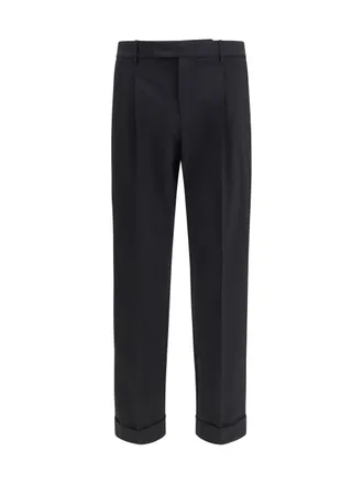 Cruna Mens Pants Carrot Fit Single Pleat Virgin Wool Black Fleece (ovis Aries) Trousers