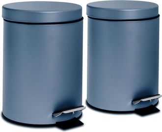 Harbour Housewares Runde Badezimmerpedalbeh&auml;lter - 3L - Matt Blue - Pack Von 2