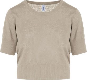 Bomboogie Femme, Pulls, Beige, Taille: 40 FR Pull en lin et coton &agrave; manches courtes