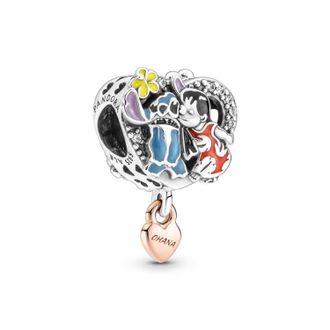 Pandora Moments Disney Ohana Lilo & Stitch Inspiriertes Charm aus Sterling-Silber und 14 Karat ros&eacute;vergoldeter Metalllegierung mit Cubic Zirkonia, 781682C01