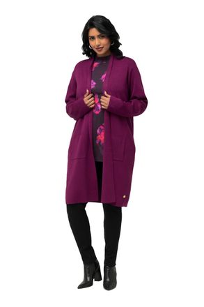 Ulla Popken Damen Strickjacke, Lange, Offene Form, Weicher Feinstrick, Beerenpink, 54-56 EU