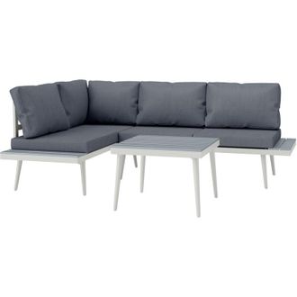 OUTSUNNY Ensemble salon de jardin modulable 4 personnes 3 pi&egrave;ces design m&eacute;tal cr&egrave;me coussins gris