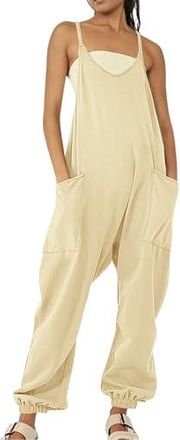 Generic Salopette d&eacute;t&eacute; &agrave; jambes larges pour femme - Salopette ample sans manches pour femme - Salopette &agrave; bretelles r&eacute;glables - Salopette grande taille avec p