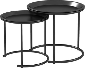 HOMCOM Couchtisch Rund 2er Set stapelbar Wohnzimmertisch Beistelltisch mit abnehmbaren Tischplatten Kaffeetisch Satztisch mit Metallgestell f&uuml;r Wohnzimmer Sc